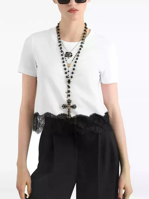 Dolce & Gabbana Lace Trimmed Crew Neck T-shirt