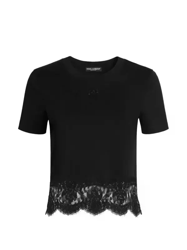 Dolce & Gabbana Crew Neck T-shirt With Floral Lace Trim