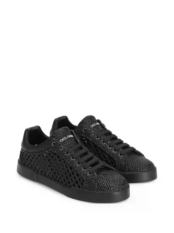 Dolce & Gabbana Portofino Sneakers In Woven Leather - Black