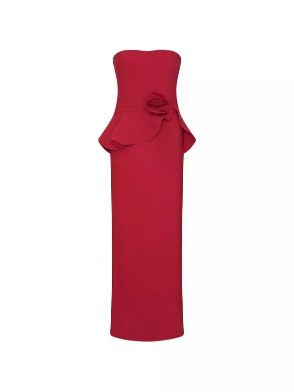 ROTATE BY BIRGER CHRISTENSEN Strapless Maxi Dress With Flower Detail - Red