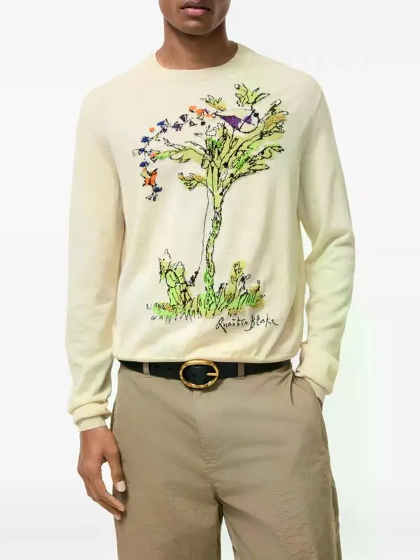 Burberry Wool-silk Brave Little Tree Sweater - Neutrals