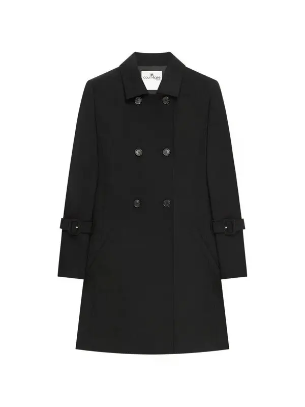 COURREGES Double-breasted Embroidered-logo Coat - Black