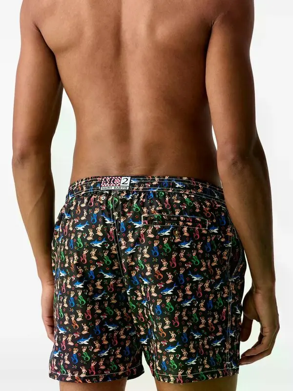MC2 SAINT BARTH Micro Fantasy Mermaid Print Swim Shorts - Black