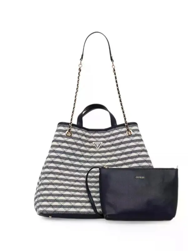 Guess Giully Striped Diamond-quilted Tote Bag - White