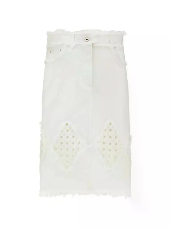 FERRAGAMO Frayed-edge Diamond-embroidered Midi Skirt - White