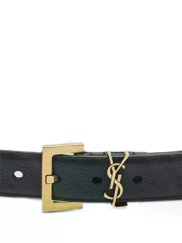 Saint Laurent Cassandre Logo Leather Belt - Black