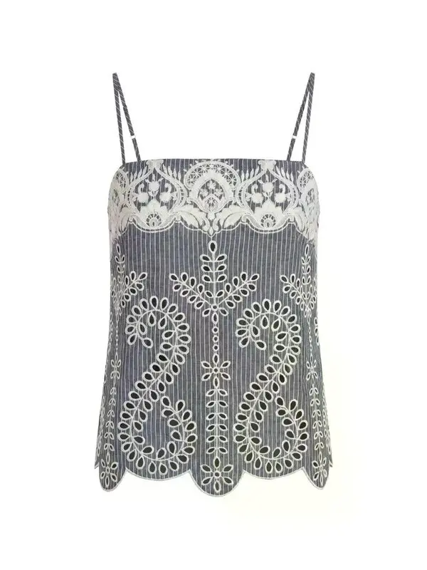 CHRISTY LYNN Embroidered Striped Top - Blue