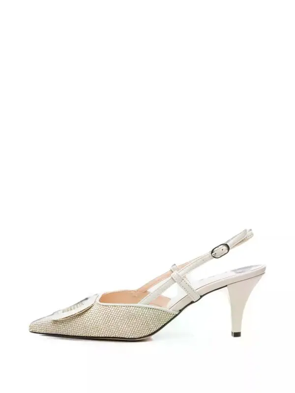 POCHE PARIS Buckle-detail Textured-finish Sandals - Neutrals