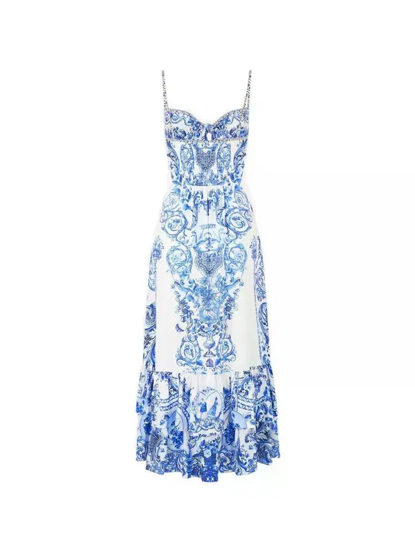 Camilla Ruffle-hem Tie-front Dress