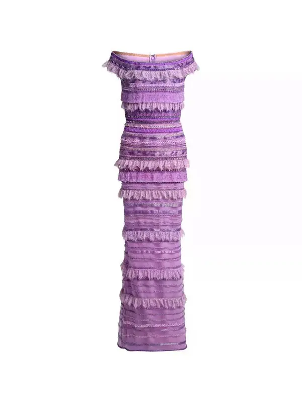 Elie Saab Bead-embroidered Lace-trimmed Dress - Purple