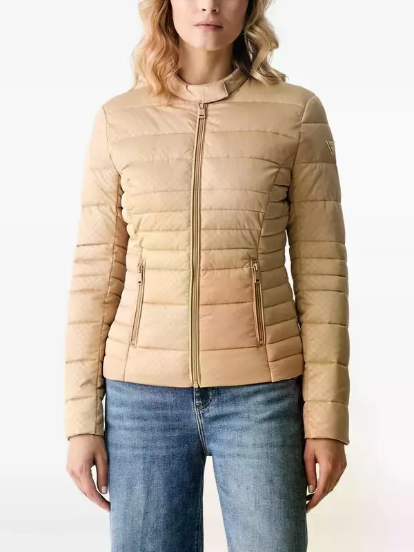 Guess Quilted Logo-plaque Puffer Jacket - Neutrals
