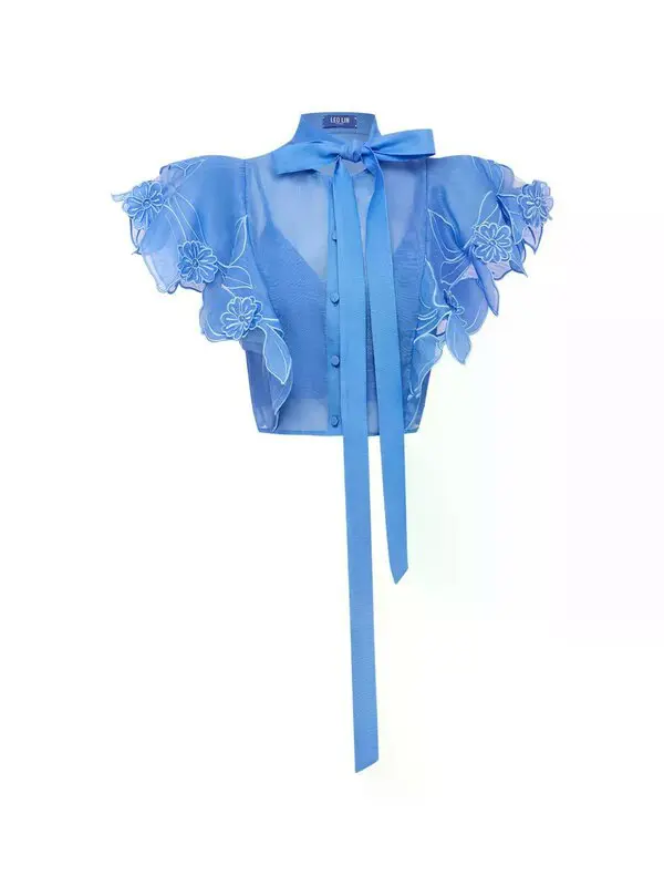 LEO LIN Jasmine Appliqué Flutter-sleeve Top