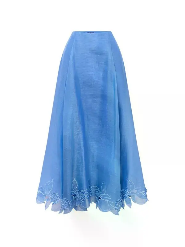 LEO LIN Leila Appliqué Midi Skirt - Blue