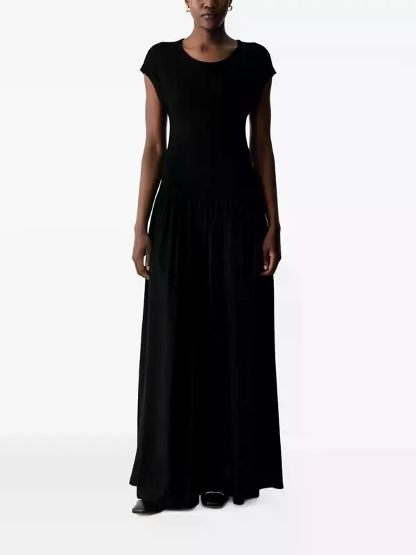 Sisley Crinkled Flared Maxi Dress - Black