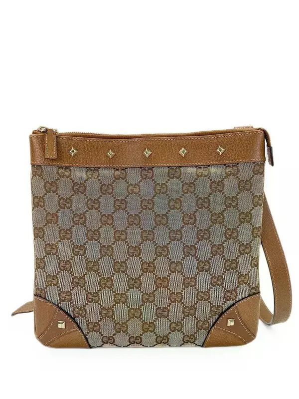 Gucci 2000s Gg Canvas Studded Shoulder Bag - Brown