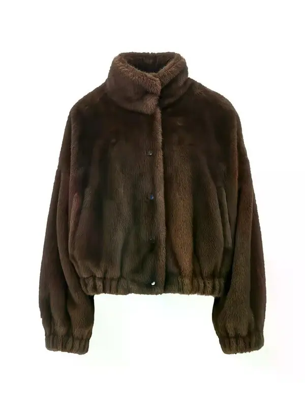 Max Mara Faux-fur Funnel-neck Jacket - Brown