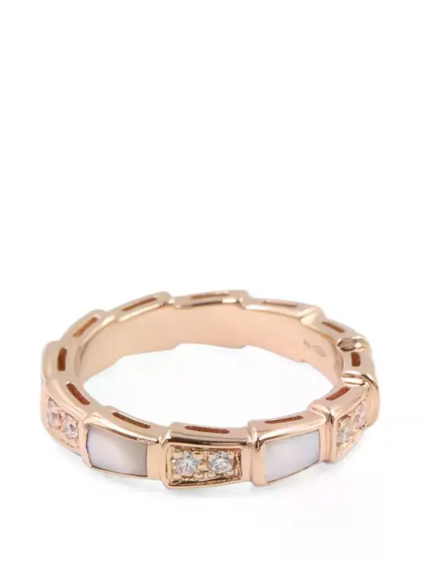 BVLGARI 18k Rose Gold Diamond And Mother Of Pearl Serpenti Ring