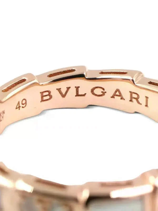 BVLGARI 18k Rose Gold Diamond And Mother Of Pearl Serpenti Ring