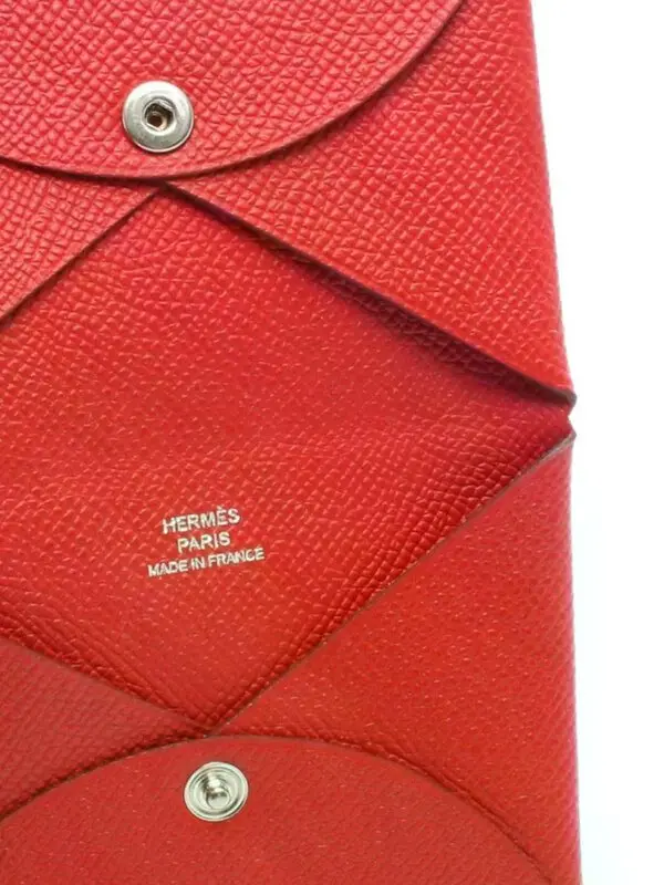 Hermès 2010s Calvi Epsom Leather Coin Purse - Red