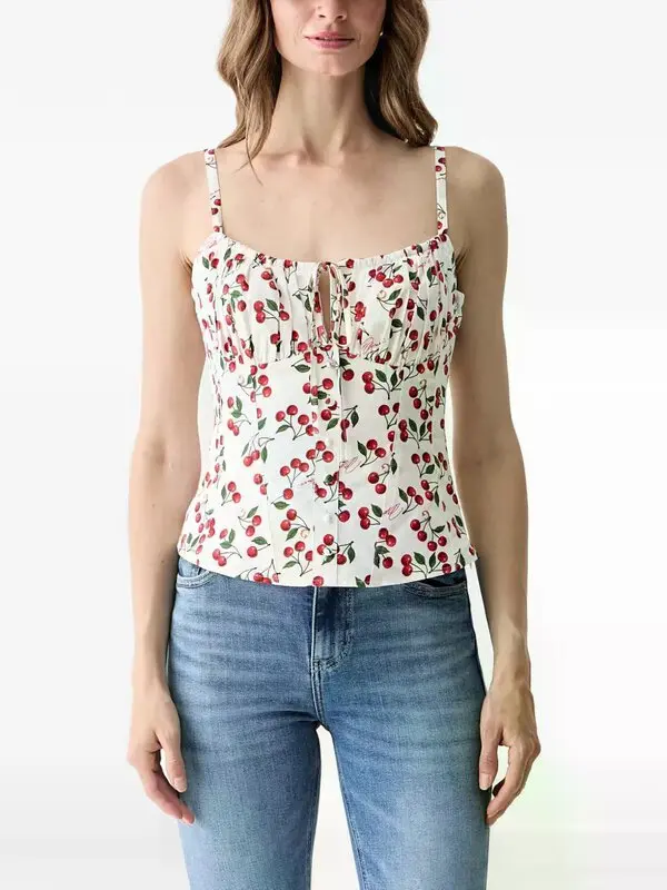 Guess Cherry-print Gathered Top - White