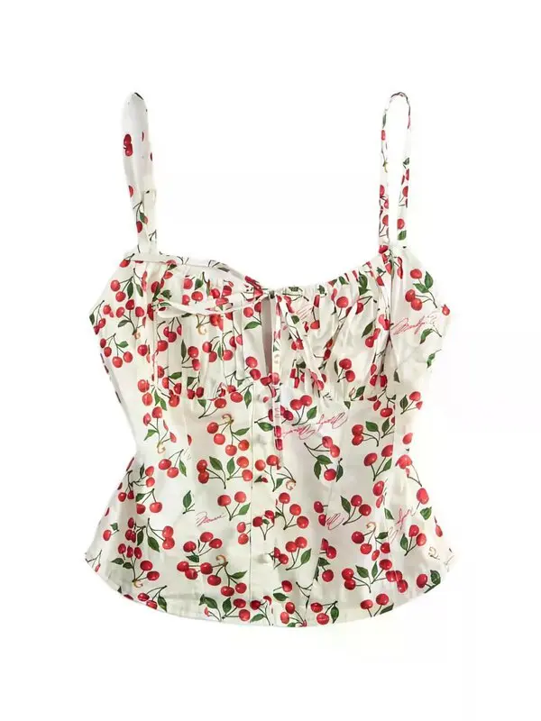 Guess Cherry-print Gathered Top - White