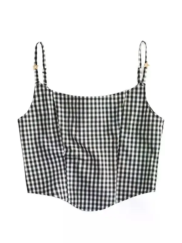 Guess Gingham Check Star Patch Top - Black