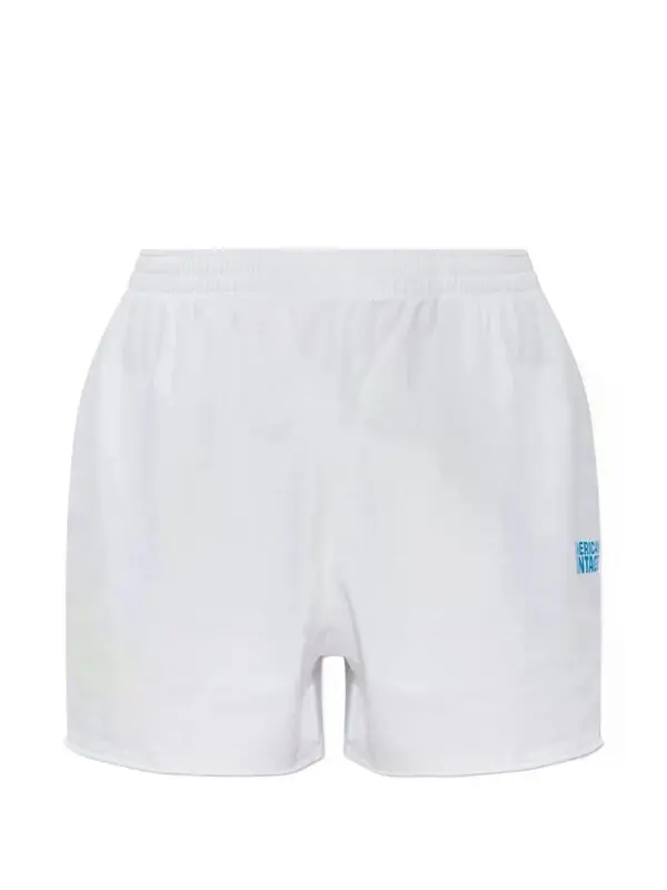 American Vintage Logo Detail Raw-cut Cotton Shorts - White
