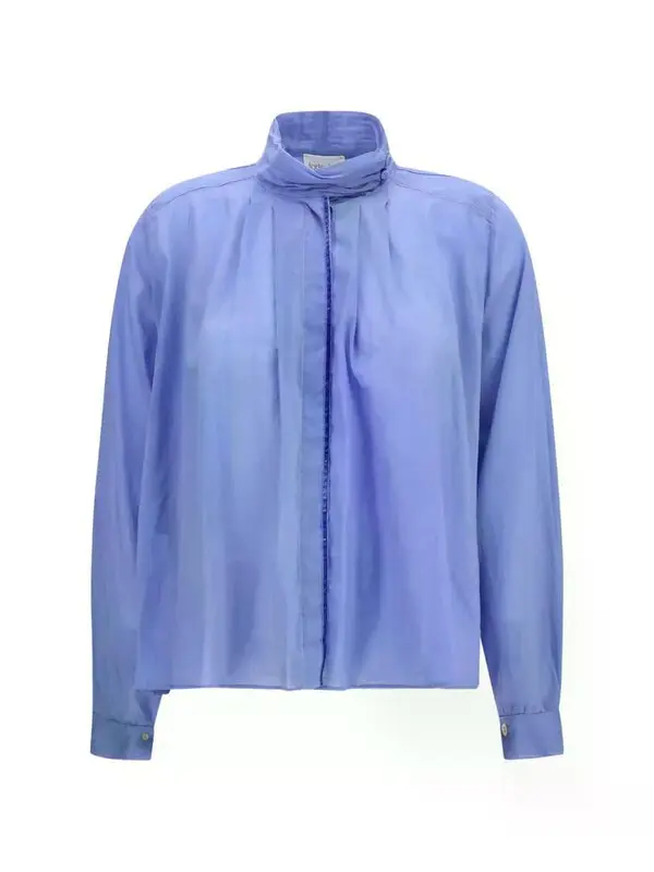 FORTE_FORTE Pleated High-neck Blouse - Blue