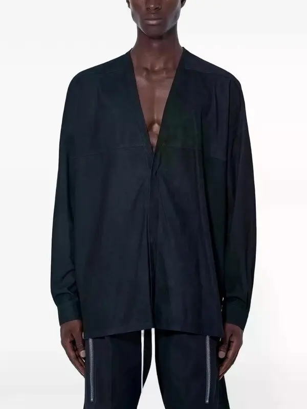 Rick Owens Lido Larry V-neck Leather Shirt - Black