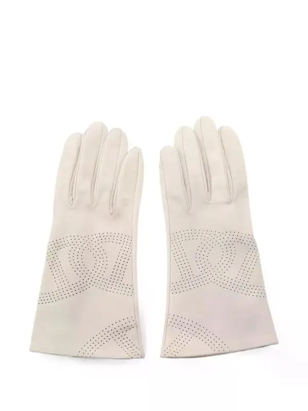 Hermès 2010s Perforated-logo Leather Gloves - Neutrals