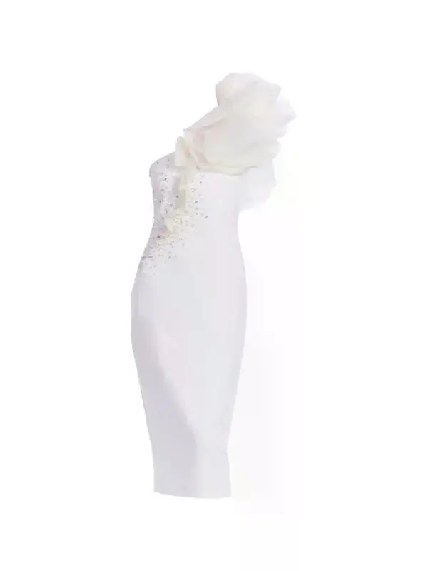 Badgley Mischka One-shoulder Crystal-embellished Midi Dress - White