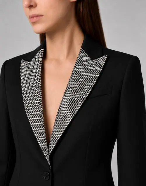 Philipp Plein Single Breasted Fit Blazer With Crystal Embellished Lapel