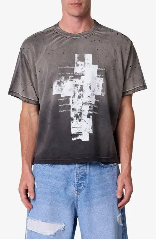 Mnml Fractured Graphic Distressed T-shirt - Washed Black