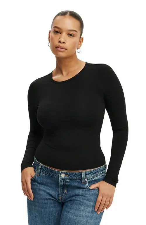 COTTON ON Cottonon Everyday Smooth Long Sleeve Crewneck Top - Black