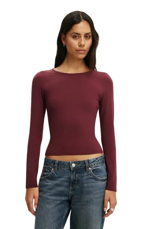 COTTON ON Cottonon Everyday Smooth Long Sleeve Crewneck Top - Sour Cherry