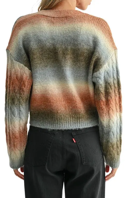 ALL IN FAVOR Ombré Cable Knit Cropped Cardigan - Olive Brown Multi