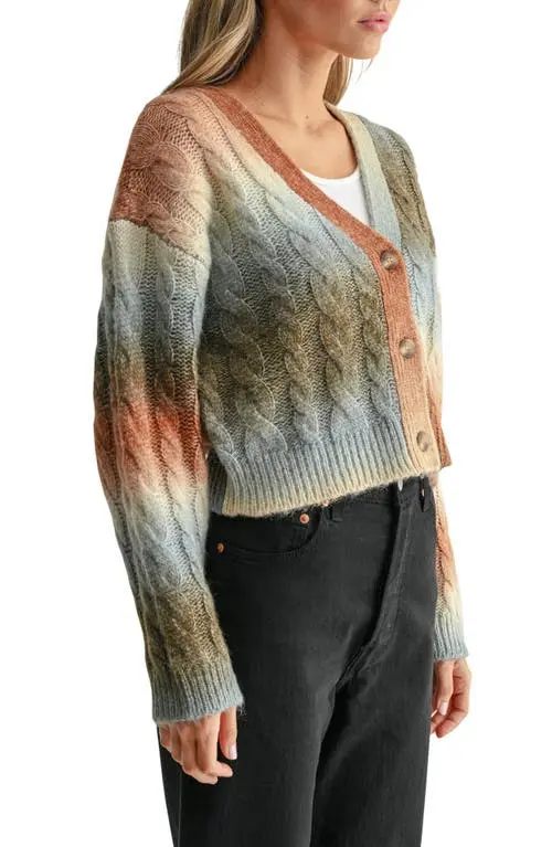ALL IN FAVOR Ombré Cable Knit Cropped Cardigan - Olive Brown Multi