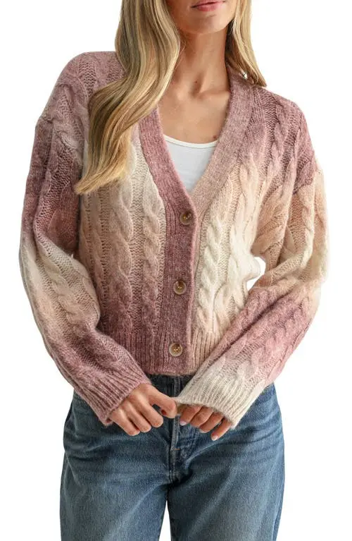 ALL IN FAVOR Ombré Cable Knit Cropped Cardigan - Pink Cream Multi