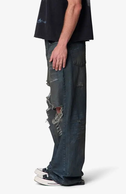 Mnml Oil Stain Rave Ripped Relaxed Wide Leg Jeans