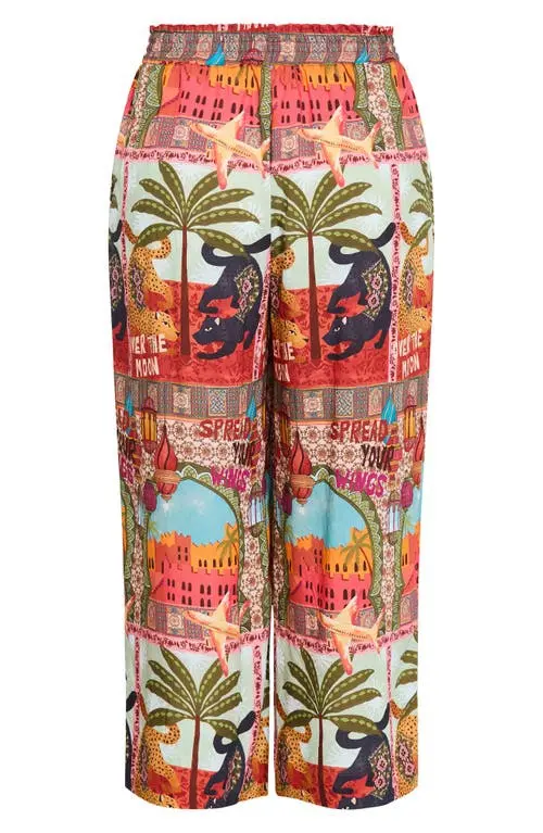 City Chic Printed Smocked Waist Crop Pants