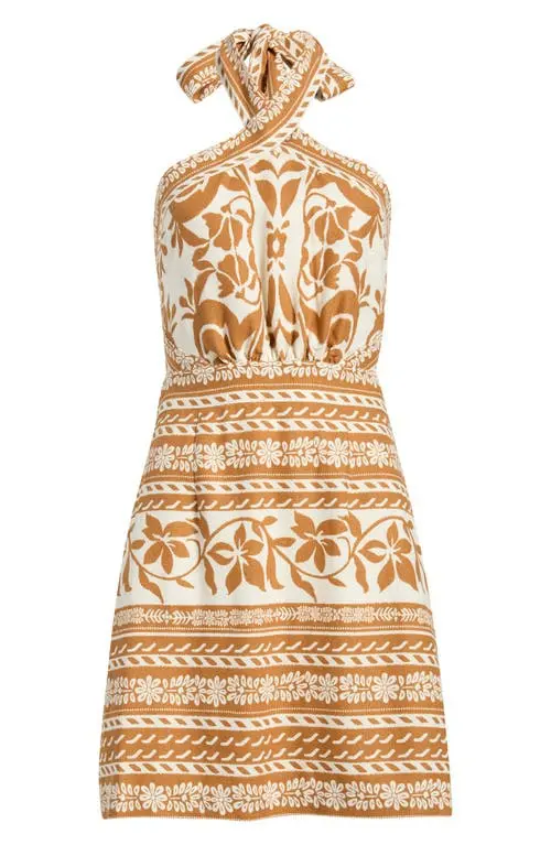 Parker Fergie Halter Neck Floral Print Linen-blend Minidress
