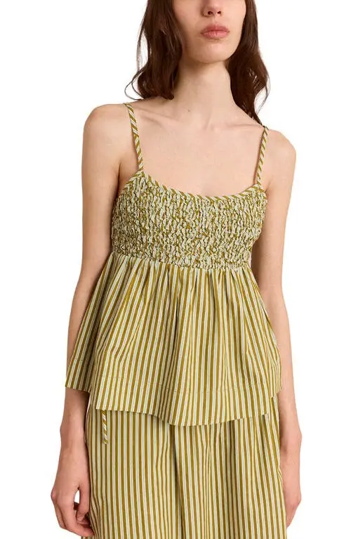 DAMSON MADDER Dinah Striped Smocked Organic Cotton Camisole