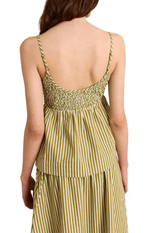 DAMSON MADDER Dinah Striped Smocked Organic Cotton Camisole