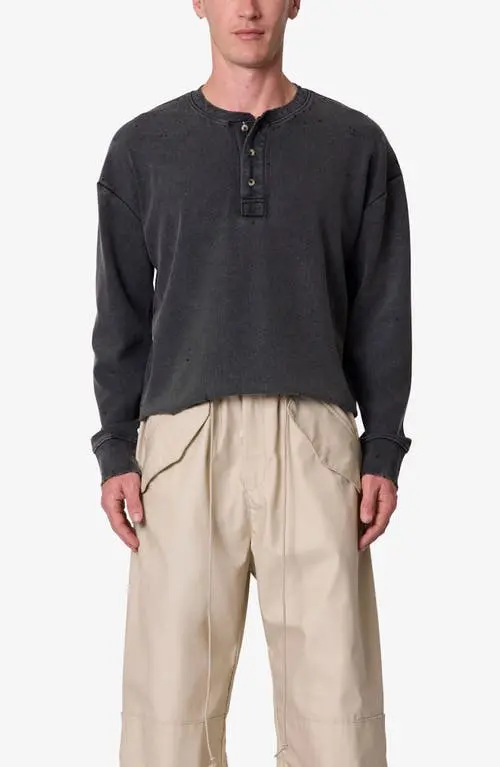 Mnml Distressed Long Sleeve Henley - Washed Black