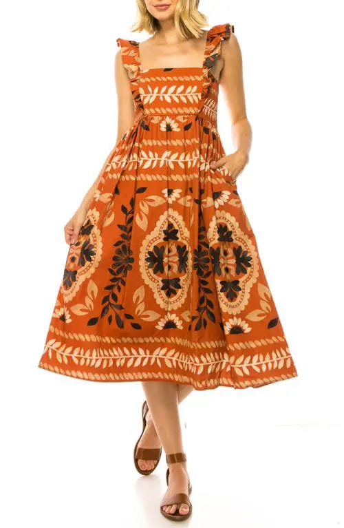 A COLLECTIVE STORY Printed Flutter Sleeve Midi Dress - Rooibos Tea