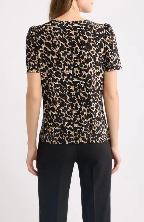 Anne Klein Leopard Print Puff Shoulder Top