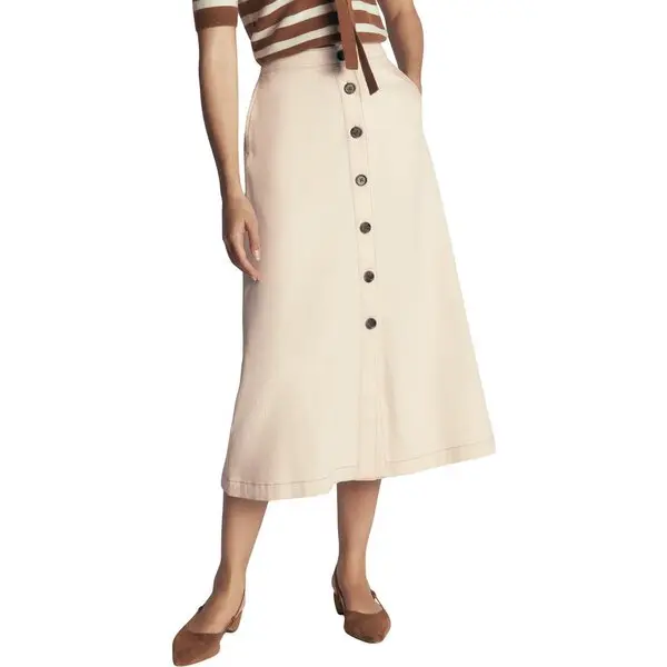 Boden Button Front Denim Midi Skirt