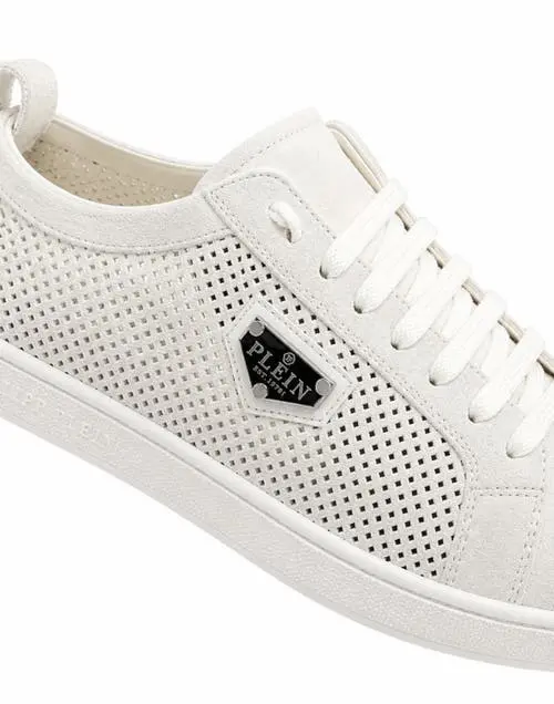 Philipp Plein Perforated Suede Low-top Sneakers - Offwhite