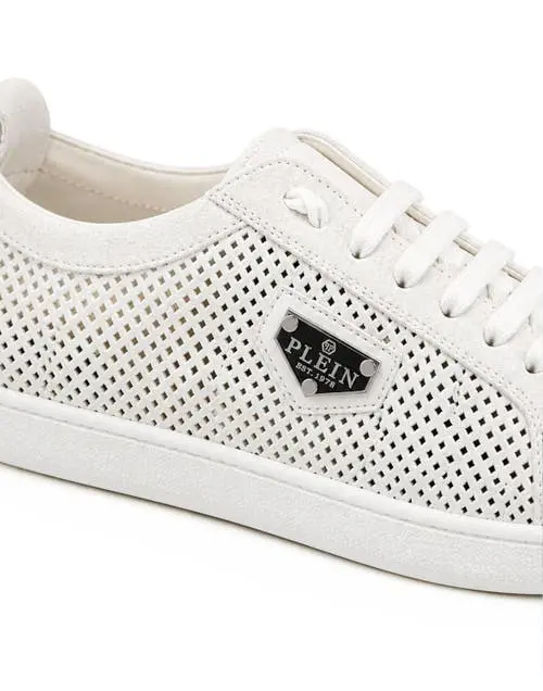 Philipp Plein Perforated Suede Low-top Sneakers - Offwhite