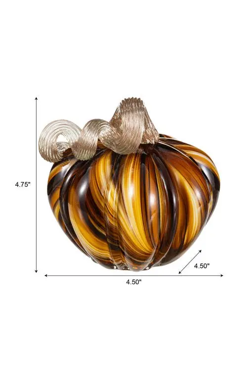 GLITZHOME Fall Multi Striped Glass Short Pumpkins - Brown